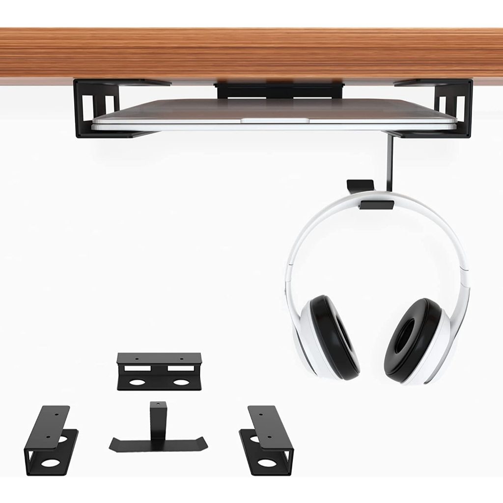 Under Desk Laptop Mount Metal Bracket with with Sturdy Headphone Hook ...