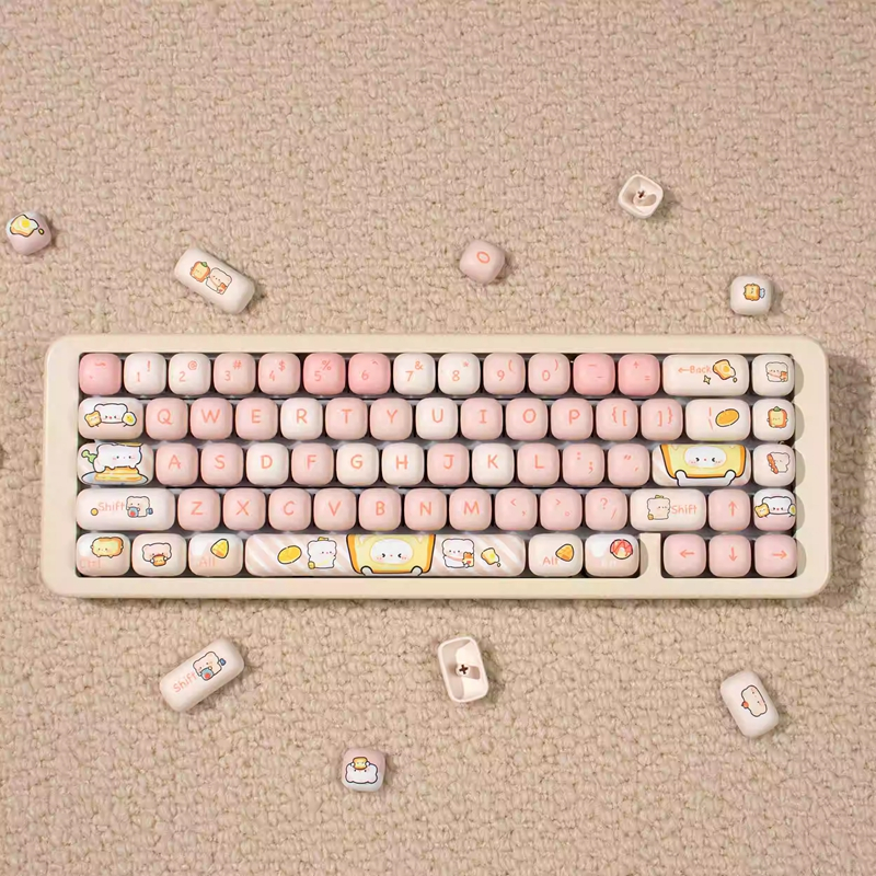【Keycap Only】Bread Bear Keycaps Cartoon Cute Pink Girl 144 Keys MOG ...