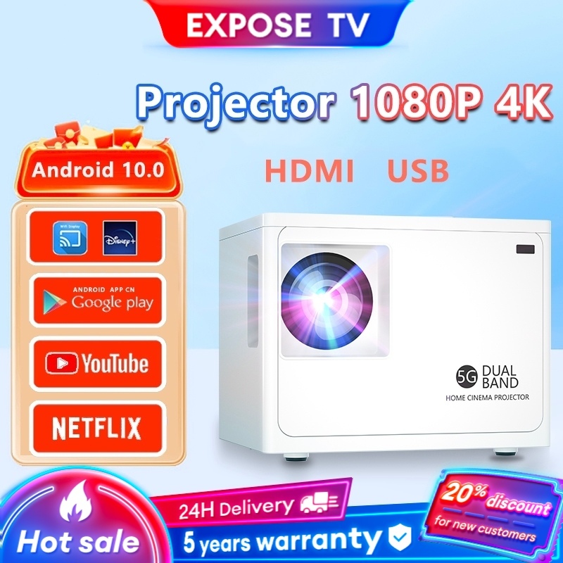 Android 4K UHD Mini Projector 1080P Portable Home Theater wifi Prime/YT ...