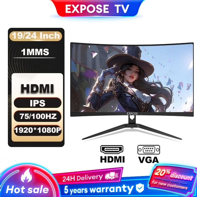 Monitor 24 Inch 2K 75HZ PC Monitor Curve 1920*1080P IPS Monitor 19 Inch ...