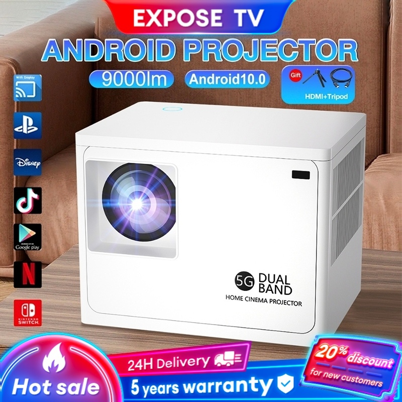 Smart Projector Android 10.0 4K 1080P Bluetooth 4.0 UHD LCD Projector ...