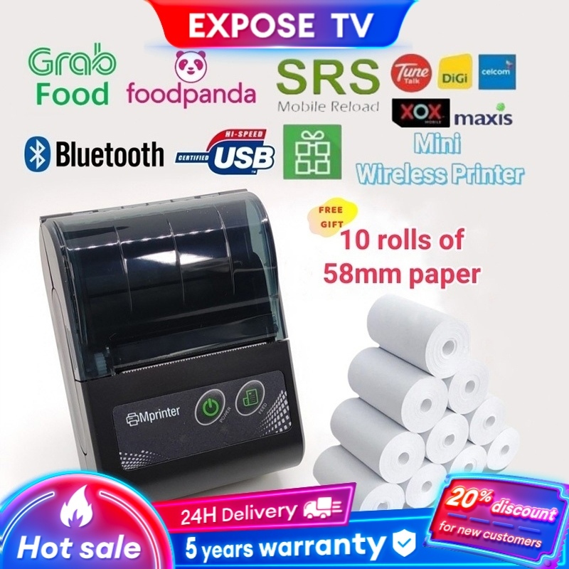 Mini Printer Thermal 58mm Bluetooth Wireless Portable Label Paper ...