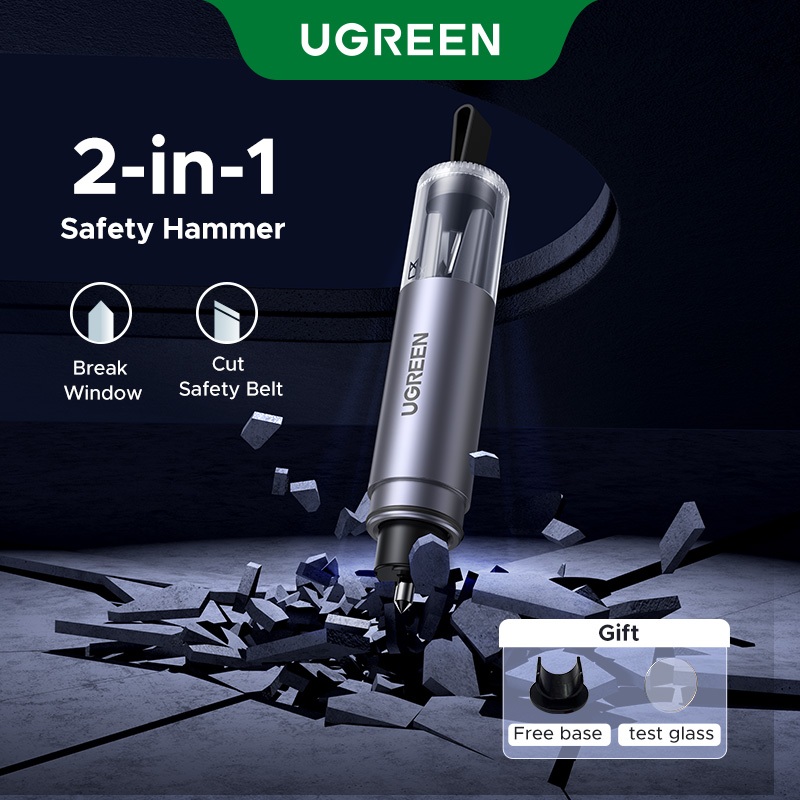 UGREEN 2-in-1 Car Safety Hammer Life-Saving Car Window Class Breaker Emergency Escape Seat Belt ...