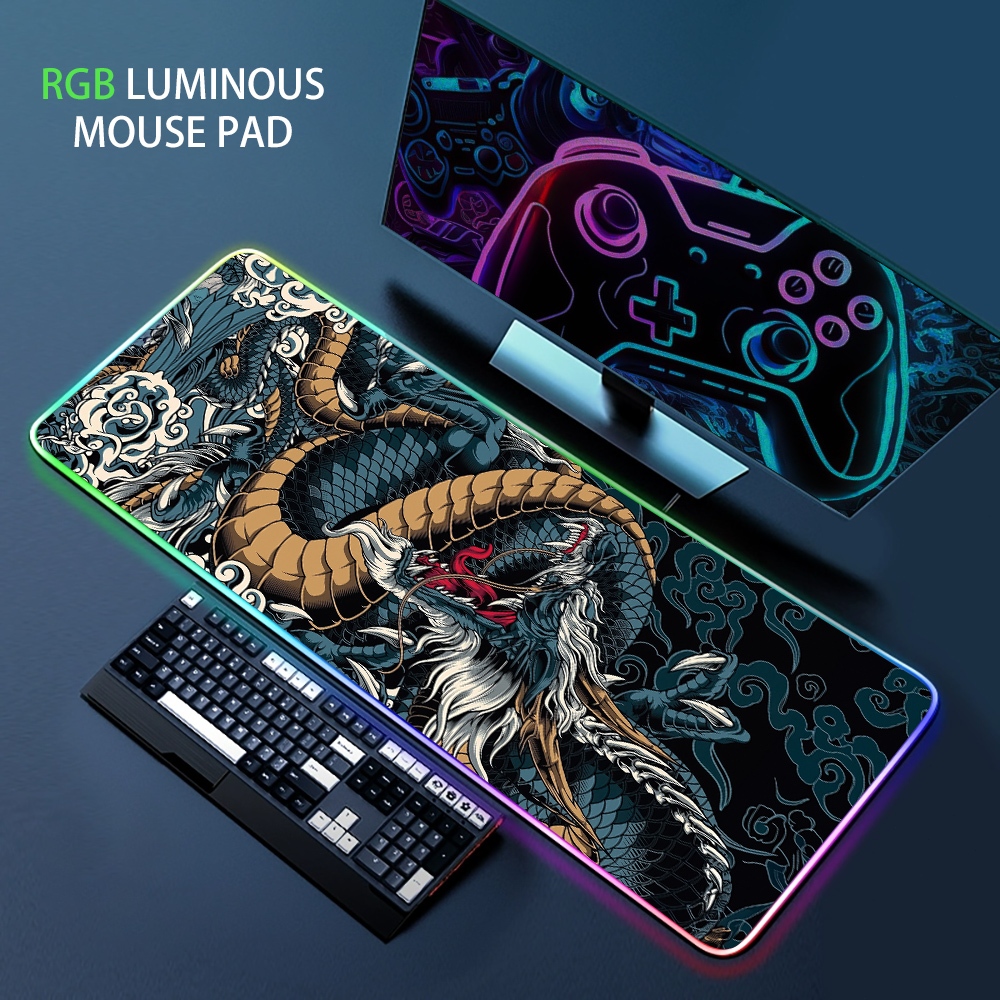 Large Dragon Pattern RGB Mouse Pad with Stitched Edges, Extended ...