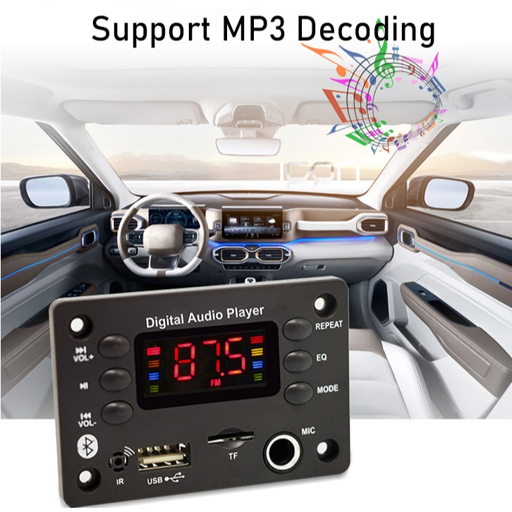 DC 5V 12V Bluetooth 5.0 MP3 WMA WAV APE Decoder Board Hands-free Car Audio Microphone USB TF FM ...