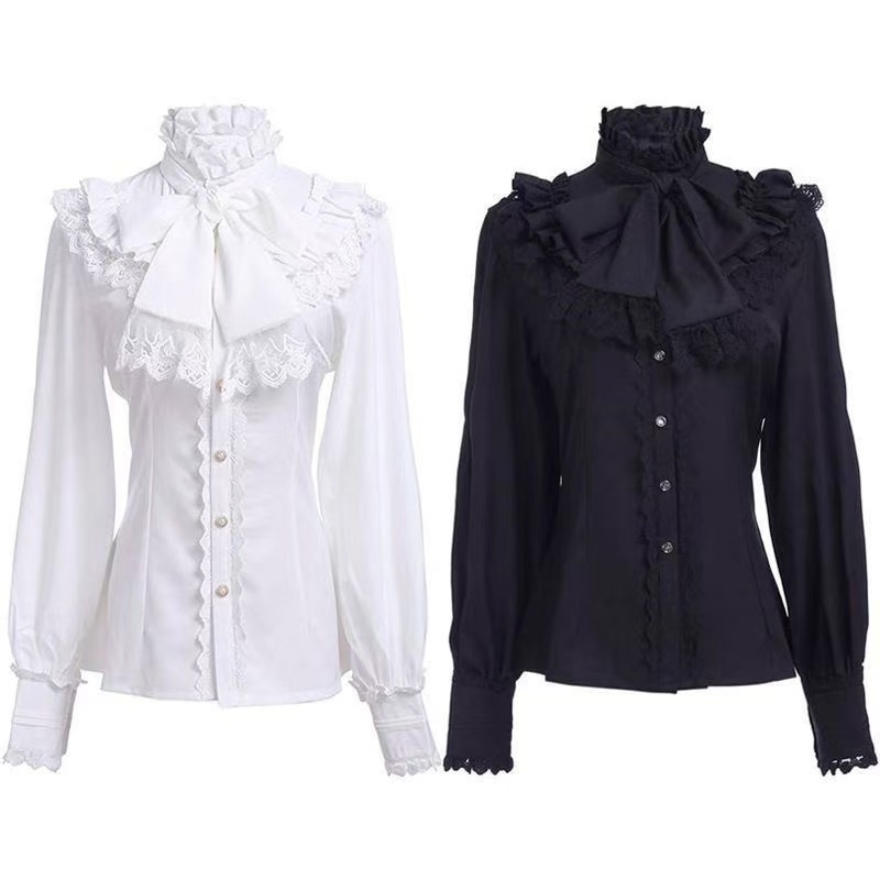 Victorian Steampunk Women's Ruffled Blouse Pleated Top Medieval ...