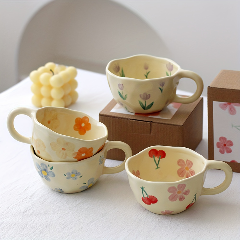 1 Piece Of Flower Pattern Ceramic Cup Coffee Cup Irregular Flower Milk ...