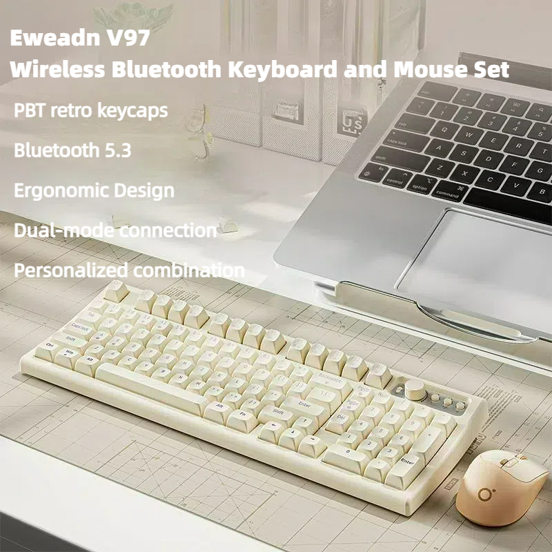 Eweadn V97 Wireless Bluetooth Keyboard Mouse Set Mechanical Feel Mute ...