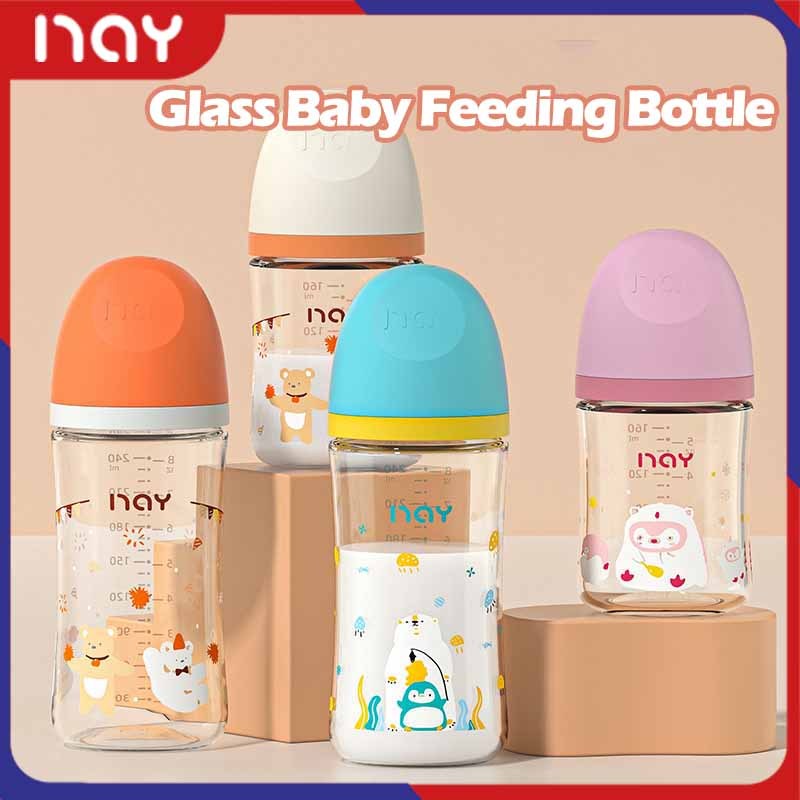 160/240ML Baby Glass Feeding Bottle Colorful Design Style For Newborn Baby Milk Glass Wide Neck ...