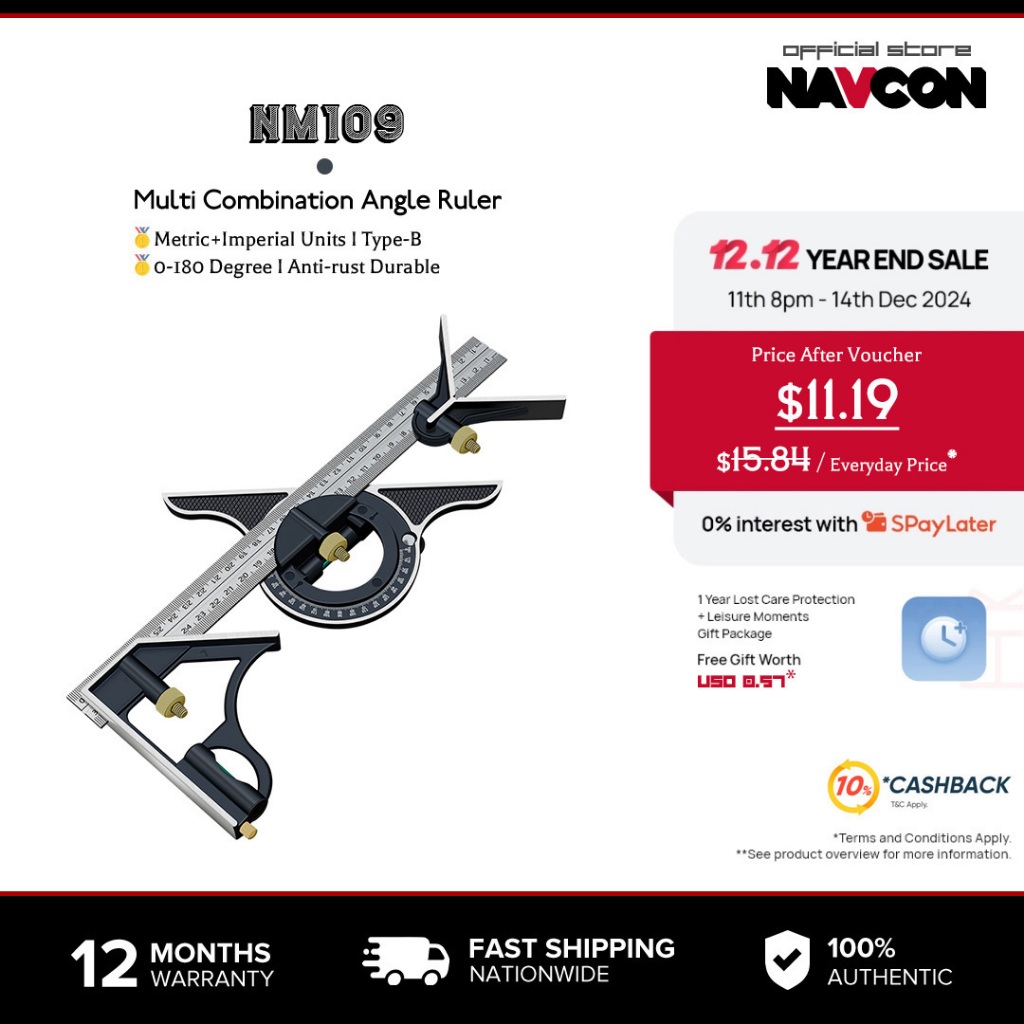 Navcon Adjustable Ruler 3 in 1 Multi Combination 300mm Square Angle ...