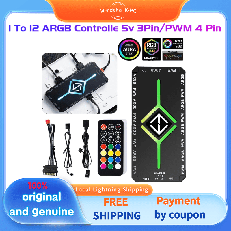 C10 1 To 10 PWM&ARGB Case Fan Hub Splitter 3Pin Addressable ARGB ...
