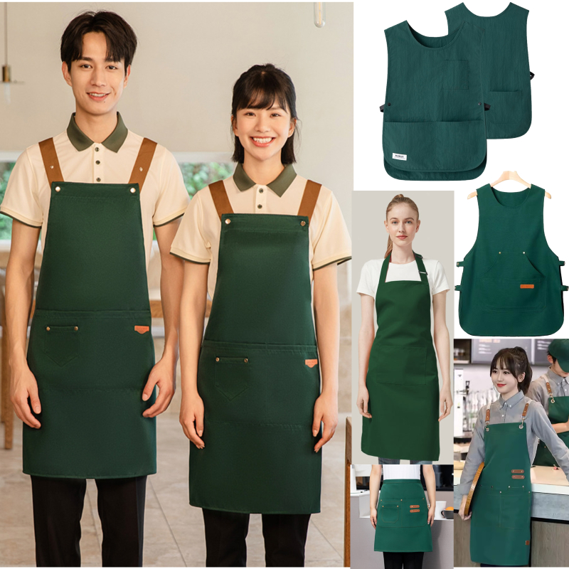 Ready Stock Green apron for women customized logo printing restaurant ...