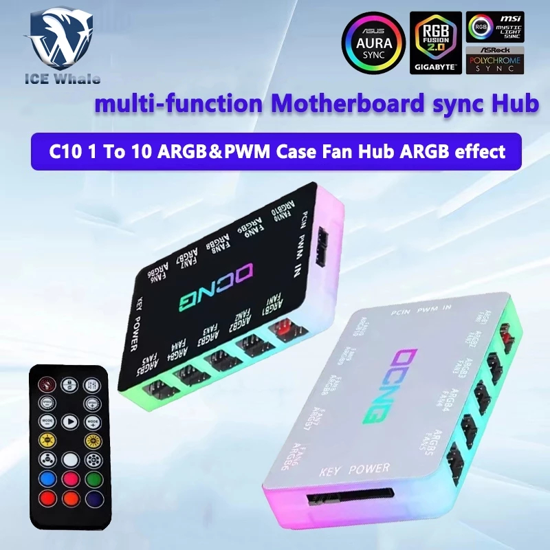 ICE Whale C10 1 to 10 PWM&ARGB Case Fan Hub Splitter 4Pin PWM 3Pin ...