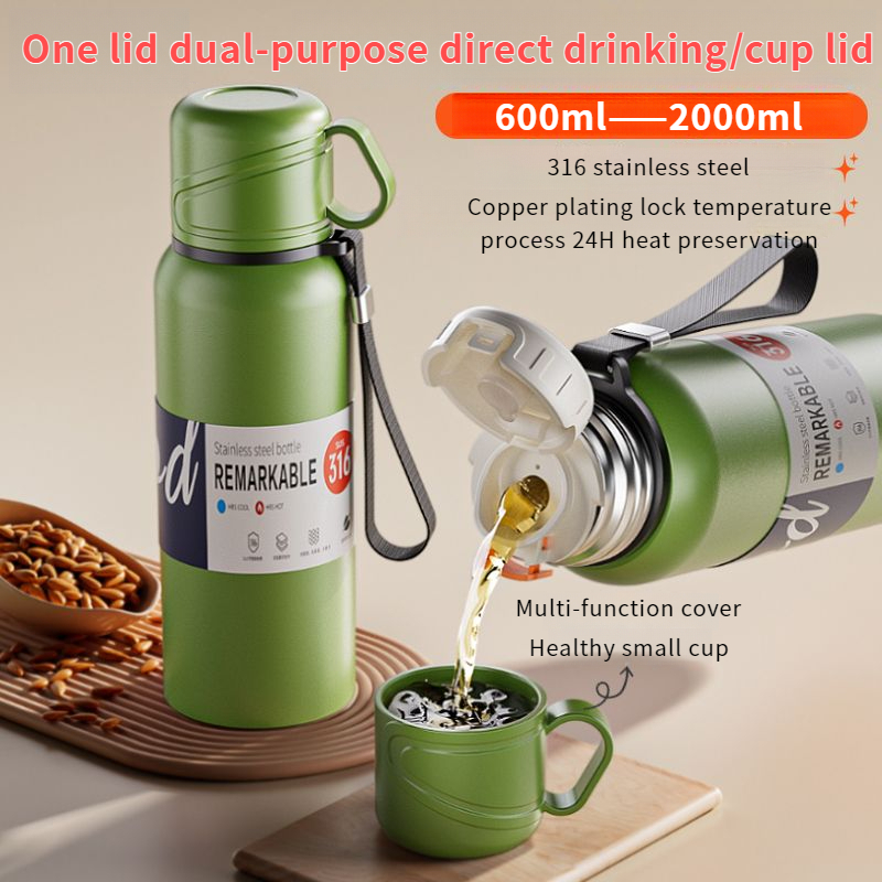 【ALLEN】600ml-2000ml Large capacity 316 stainless steel 24H Thermos bottle One click open lid ...