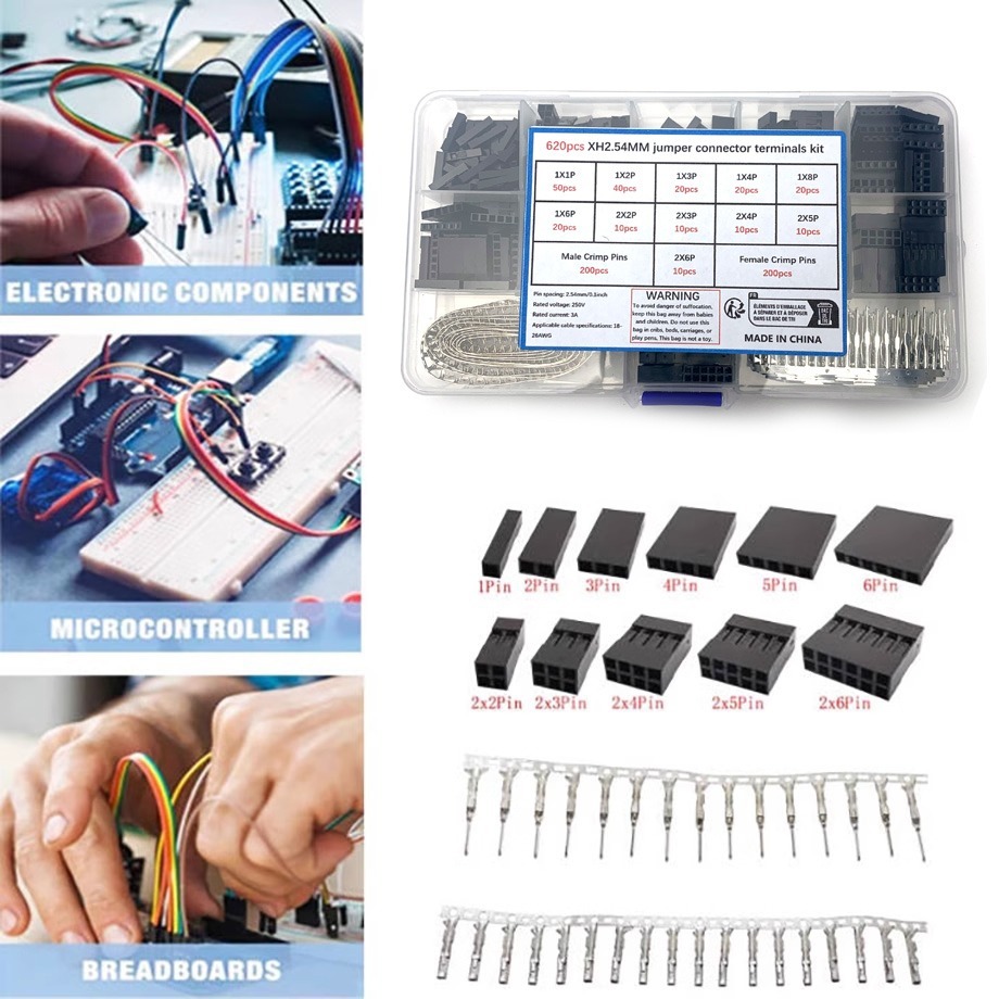 620pcs 2.54mm Pin Header + Crimp Terminal Electronic Connector Male ...