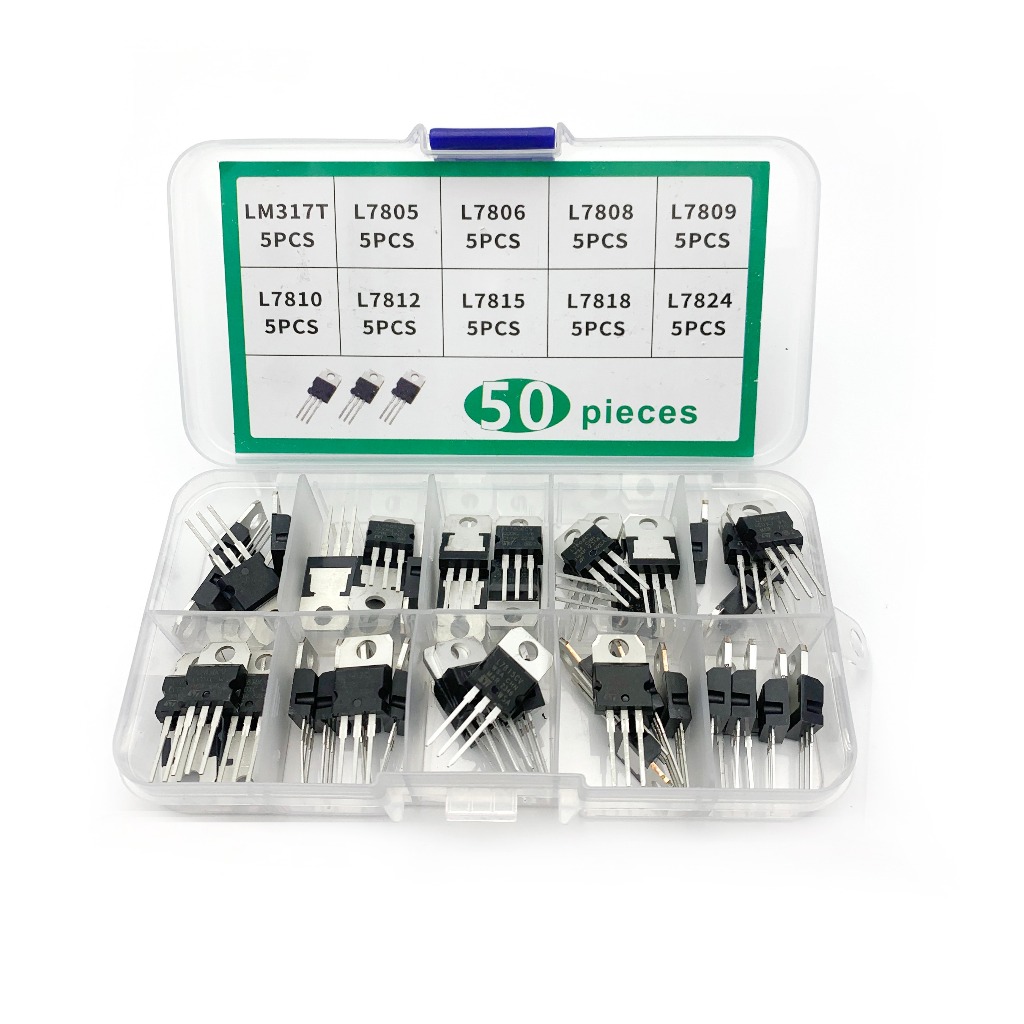 50pcs/box 10value*5pcs Voltage Regulator Transistor Assortment Kit LM317T L7805 L7806 L7808 ...