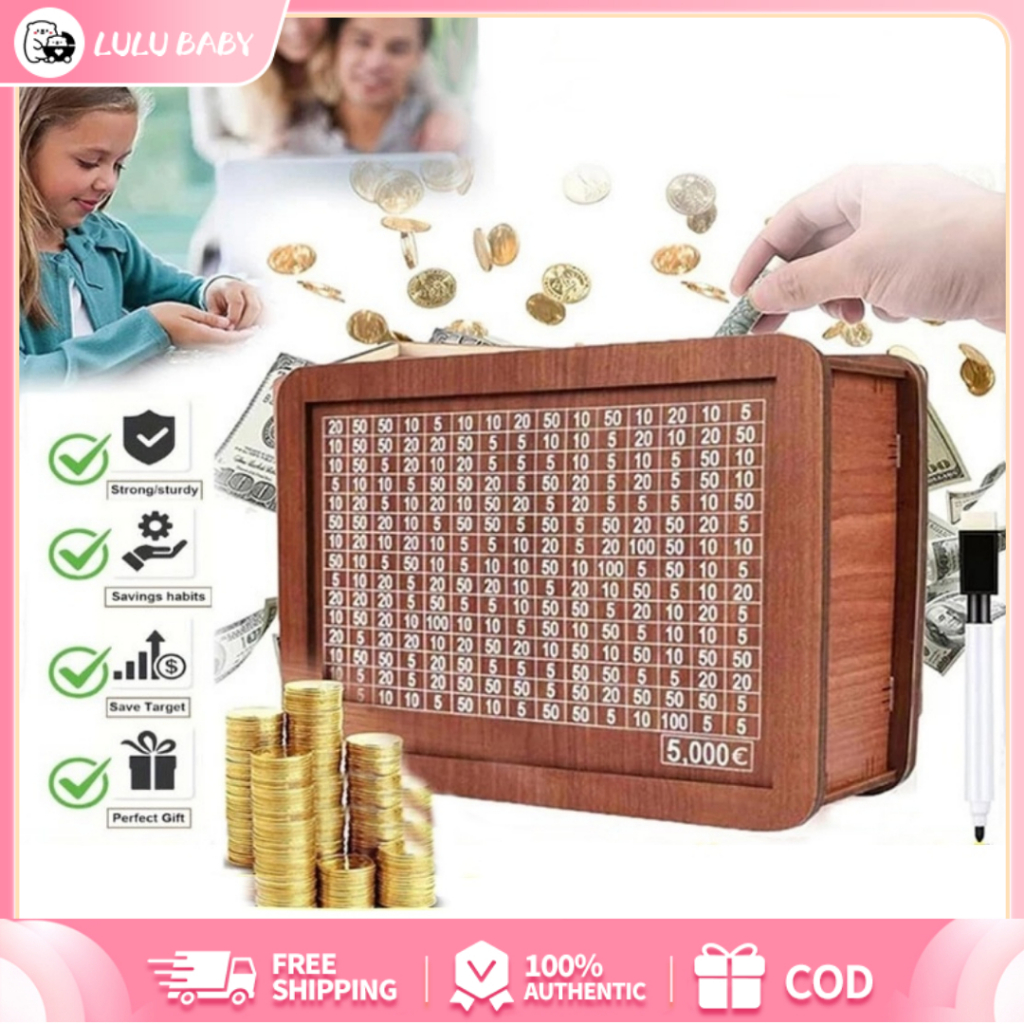 Modern Money Saving Box Wood Money Box with number on the box, Tabung ...