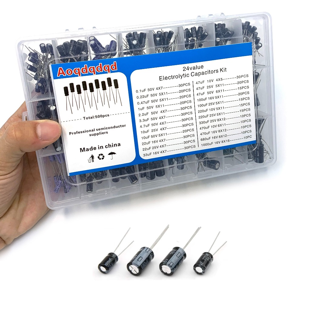 500pcs/box 24 Kinds of Electrolytic Capacitors 0.1uF-1000uF Capacitor ...