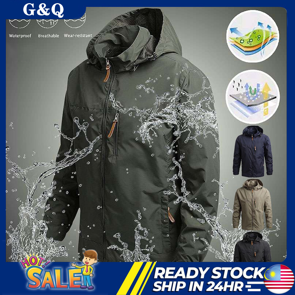 Men's Waterproof Hooded Jacket Zipper Tactical Jacket For Outdoor ...