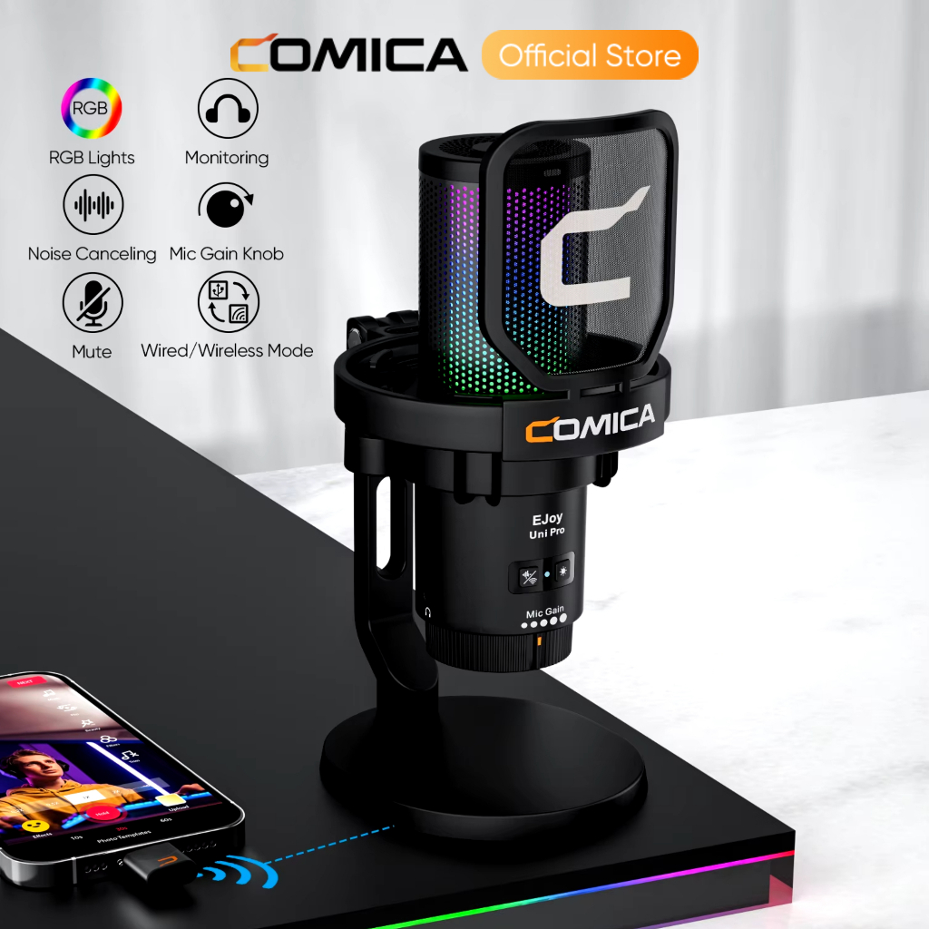 COMICA EJoy Uni Pro RGB Cardioid Wireless Microphone With Built-In ...