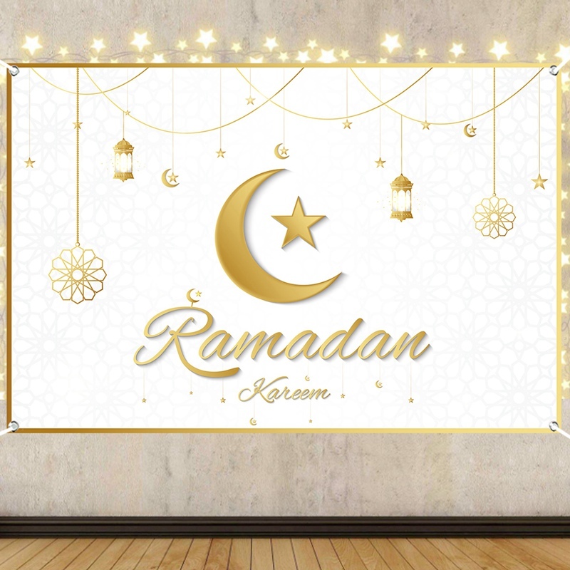 1*1.5m White Gold Ramadan Moon Backdrop Hari Raya Decorations 2025 ...