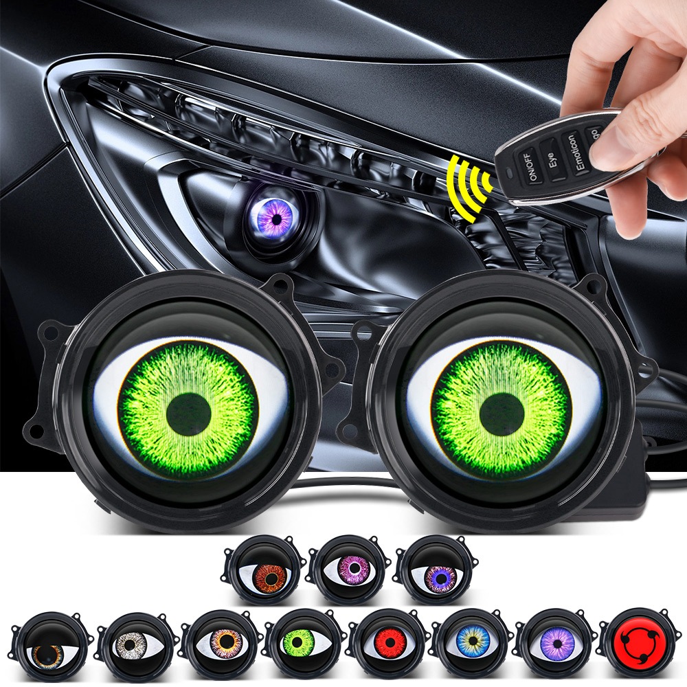 12V Remote Control 3D Eyes Dynamic Devil Eyes LED Car Lights 3 Inch ...