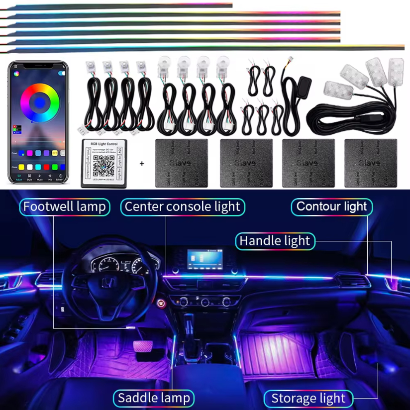 (22 in 1) Car Ambient Light Symphony DIY Car Decoration Light LED ...
