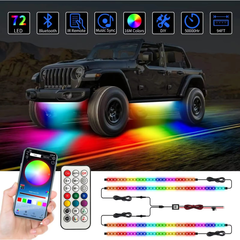Neon LED RGB Car Underglow Bottom Light APP Control Flexible Waterproof ...