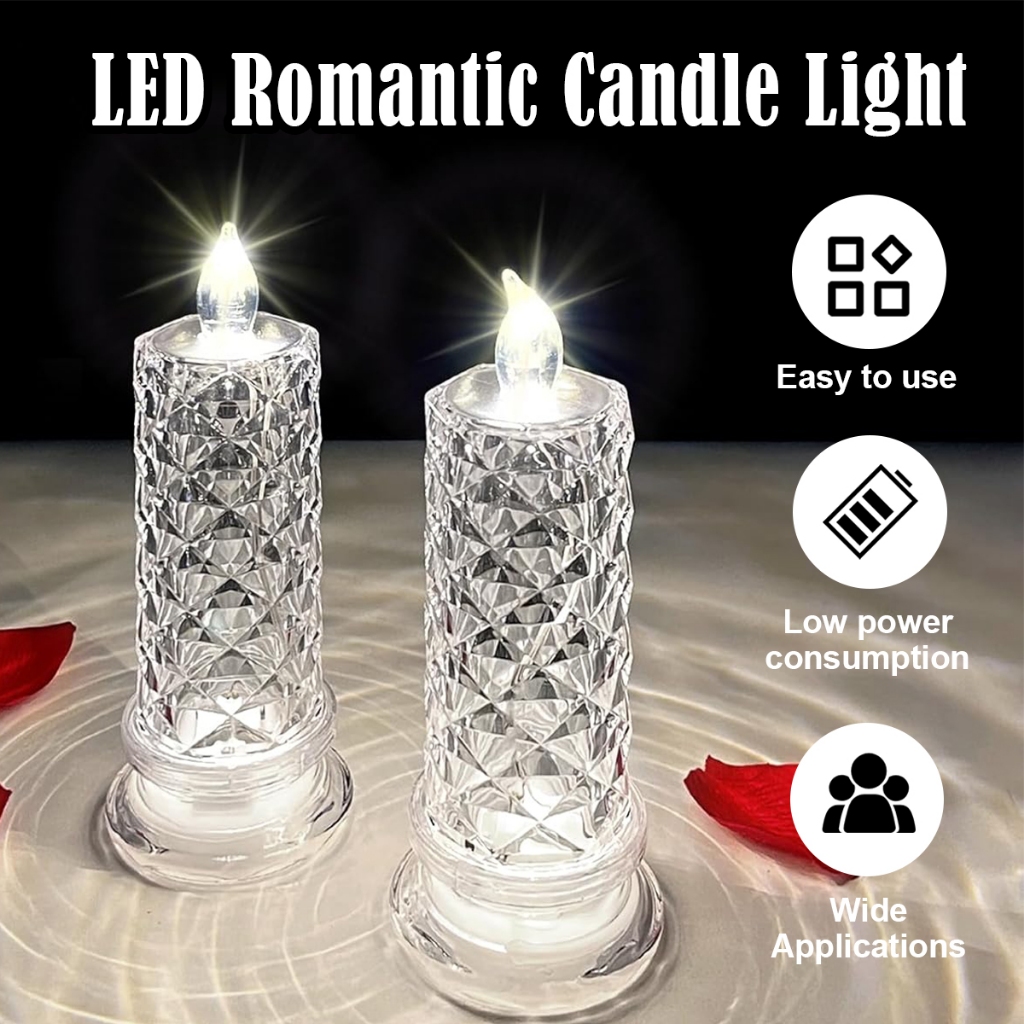 Led Crystal Candle Light Table Lamp Rose Projection Romantic Diamond ...