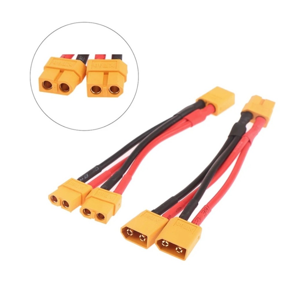 XT60 Male/Female Cable Parallel Battery Connector 3-Way 14AWG Silicone Wire Dual Extension Y ...