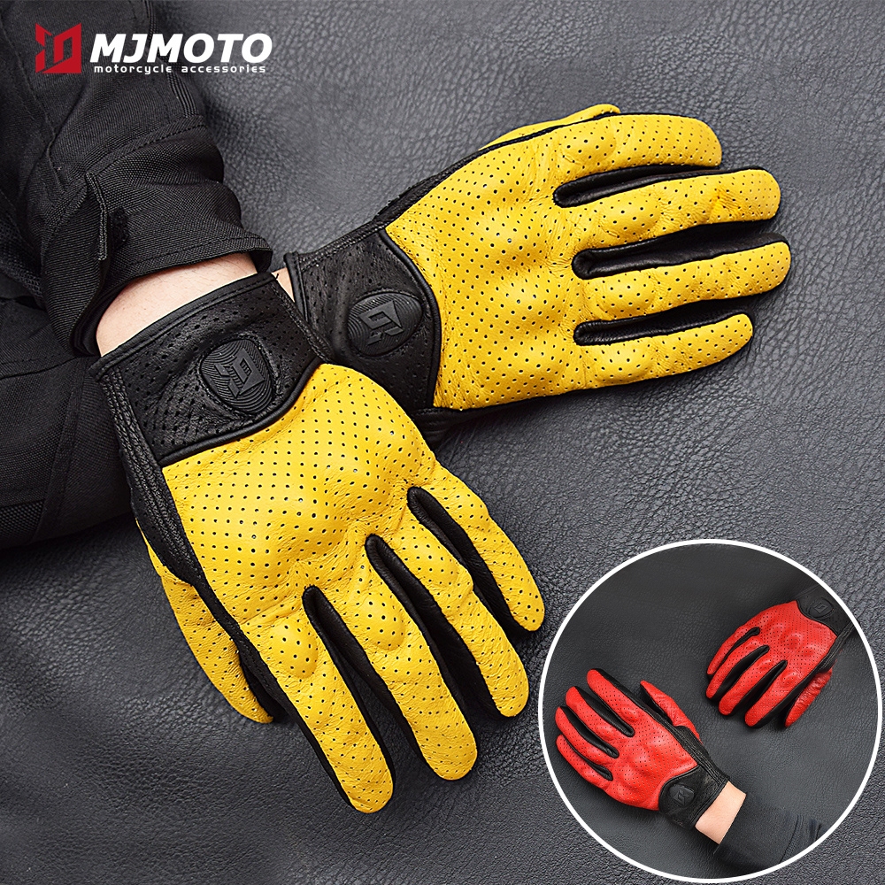 Mjoto Motorcycle Genuine Leather Gloves Spring Summer Perforated ...
