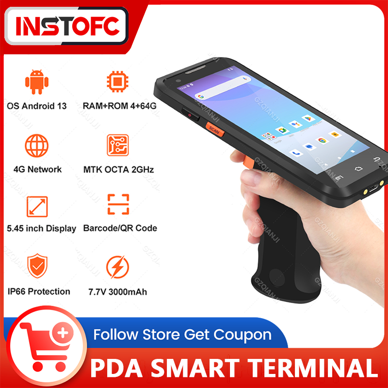 4g Android 13 Rugged Pda Handheld Terminal 1d 2d Scanner Barcode Nfc Grip Pistol Scan 4gb 64gb