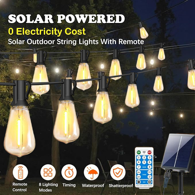 Powdeom Christmas Decoration Lights ST38 Dimmable Solar String Lights ...