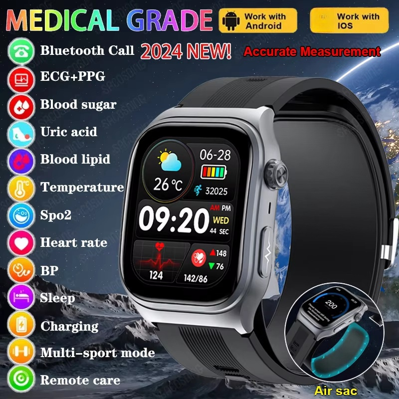 Air Sac BP Medical Grade Smart Watch Blood Sugar Blood Lipid Uric Acid ...