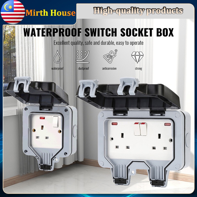 HM 13A Safe Power Outdoor Socket Wall Mount IP66 Waterproof Double Plug ...