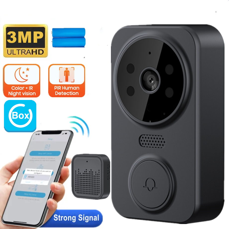 Kamera Pintu Bel Video WiFi Pintar dengan Chime, HD Pengesanan ...