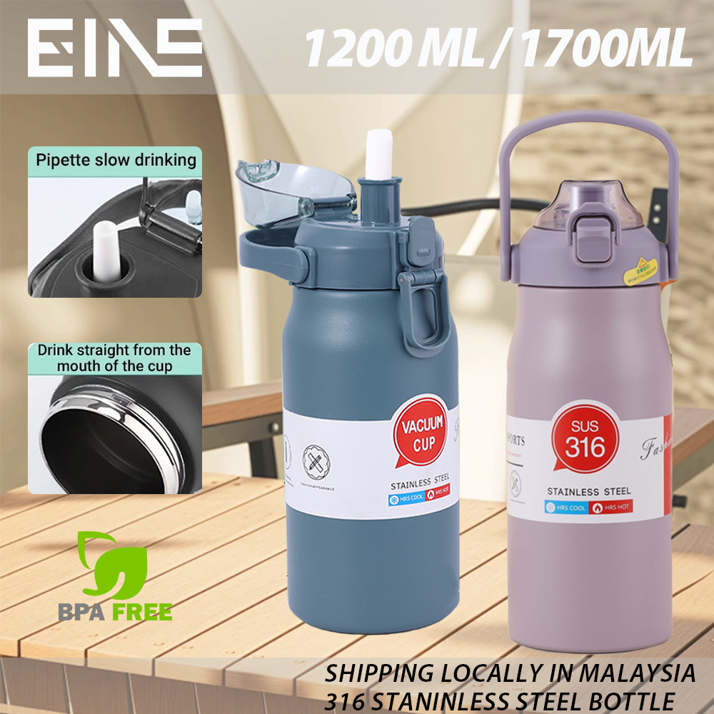EINE 1200ml 1700ml Tumbler 316 Stainless Steel Thermos Cup Mug Bottle Coffee Flask Botol Air ...