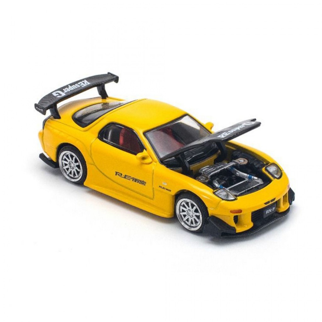 Poprace PR640116 1/64 Mazda RX-7 FD3S RE-AMEMIYA Widebody Yellow Diecast Scale Model Car ...