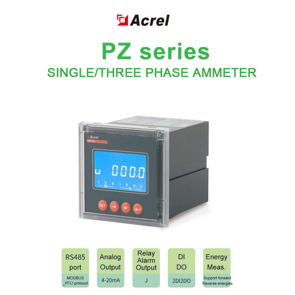 Acrel PZ96L-E4 3 Phase 4 Wires Energy Meter Pannel Type Power Meter 380V 5A Input with 2DI/DO ...