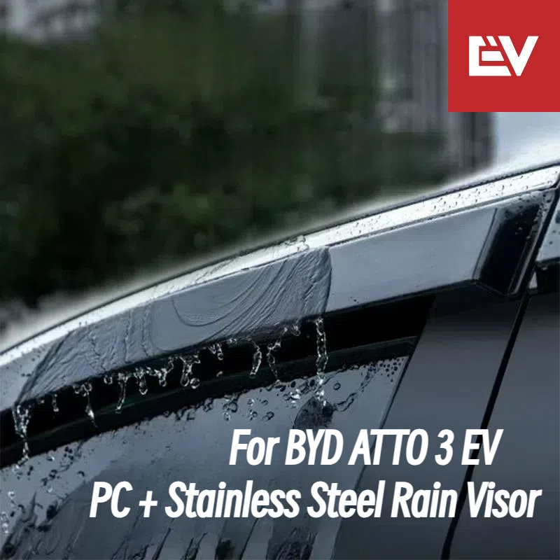 For BYD ATTO 3 Rain Visor PC + Stainless Steel Texture High ...