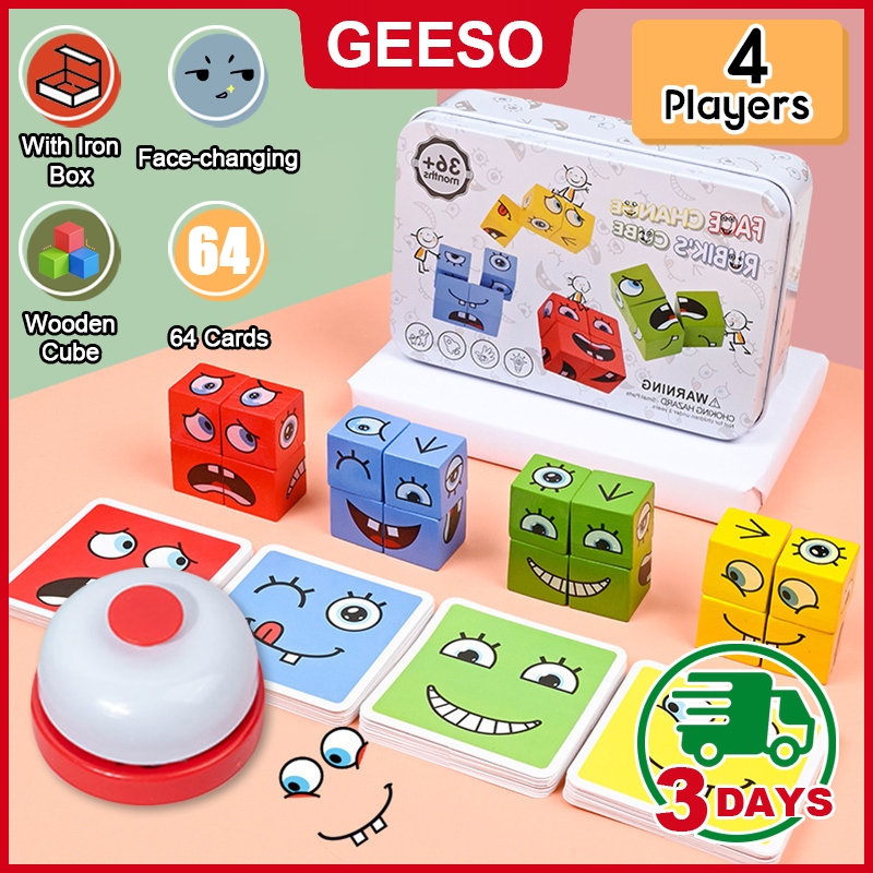 GEESO 80Pcs Cube Face Changing Building Blocks Board Game Expression ...