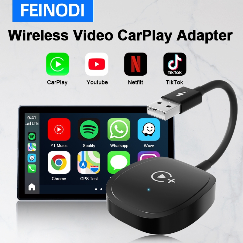 feinodi CARPLAY Wireless Car Adapter, Support Watch YouTube/Netflix/TK ...