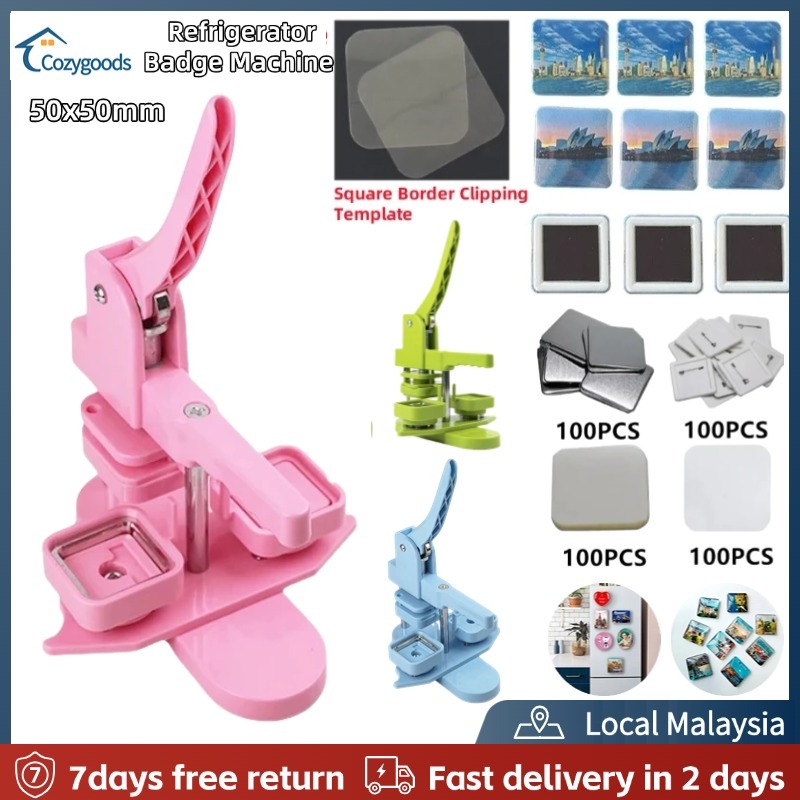 [Local delivery] Square Refrigerator Badge Machine 50x50mm with 100set ...