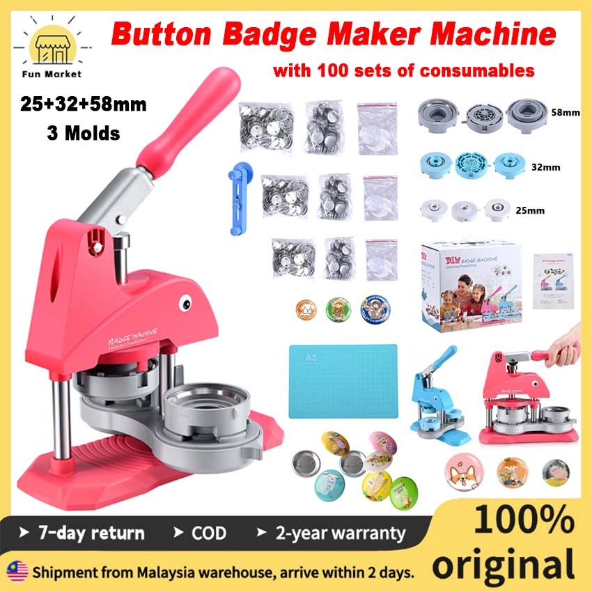 【Local delivery】Button Badge Maker Machine, 25+32+58mm 3 Molds DIY Pin ...