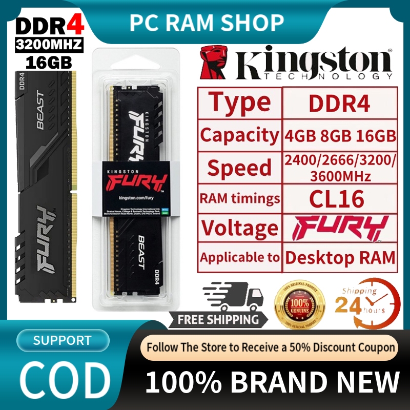 Kingston Fury BEAST RAM DDR4 8GB/16GB 2666/3200/3600 MHz PC RAM PC4 ...