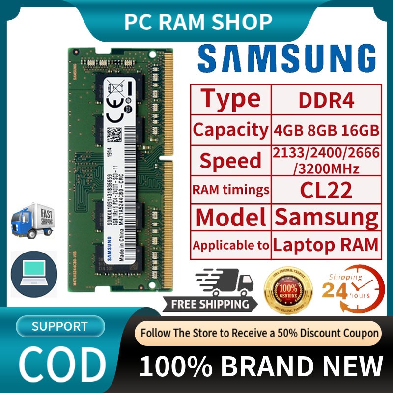 Samsung DDR4 Laptop RAM 4GB 8GB 16GB 3200MHz 2400MHz 2666MHz 2133MHz 1.2V SODIMM PC4 Memory ...