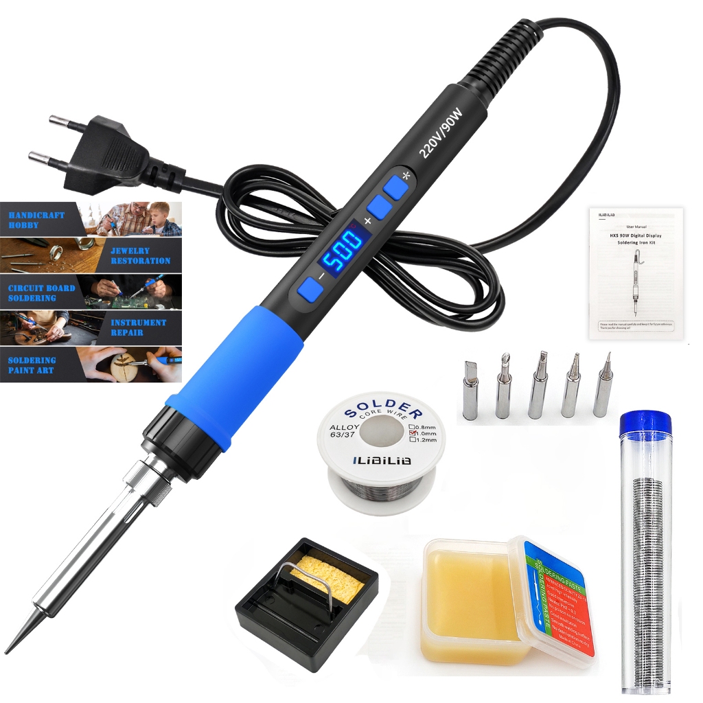 Soldering Iron Kit 90W Adjustable Temperature LCD Display Auto Sleep ...
