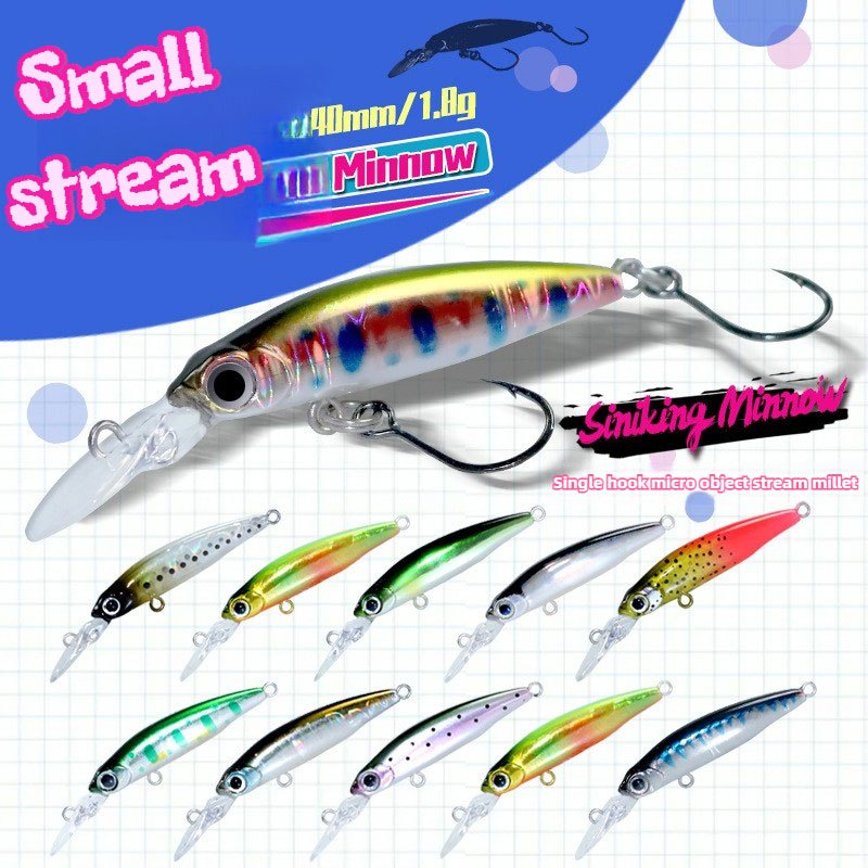MINI 1.8G/4CM Sinking Minnow Fishing Lure With 8# Single Hook 3D Eyes Laser Trolling Plastic ...
