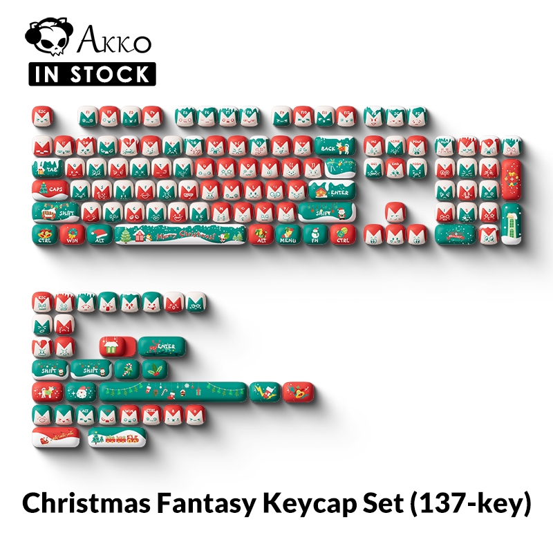 Akko Christmas Fantasy Keycap Set (137-key), new mushroom-style design ...