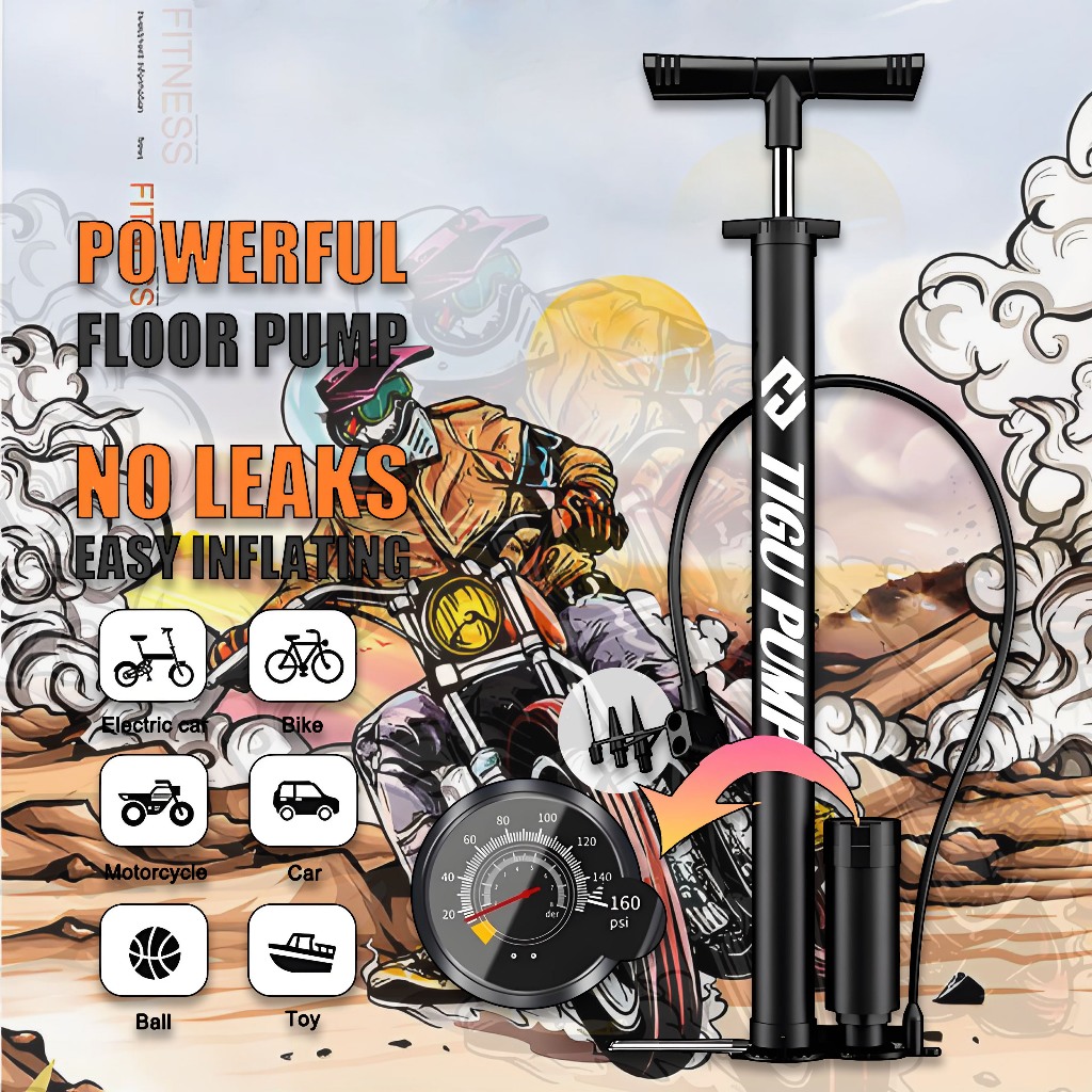 High Pressure Bicycle Pump With Gauge 160 PSI Air Pump for Bike ...